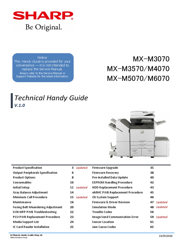 Technical Handy Guide: MX-M3070 MX-M3570/M4070 MX-M5070/M6070 | PDF ...