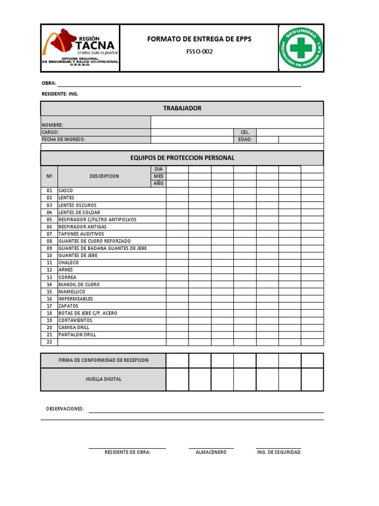 Fsso-002.Formato Registro de Epps | PDF