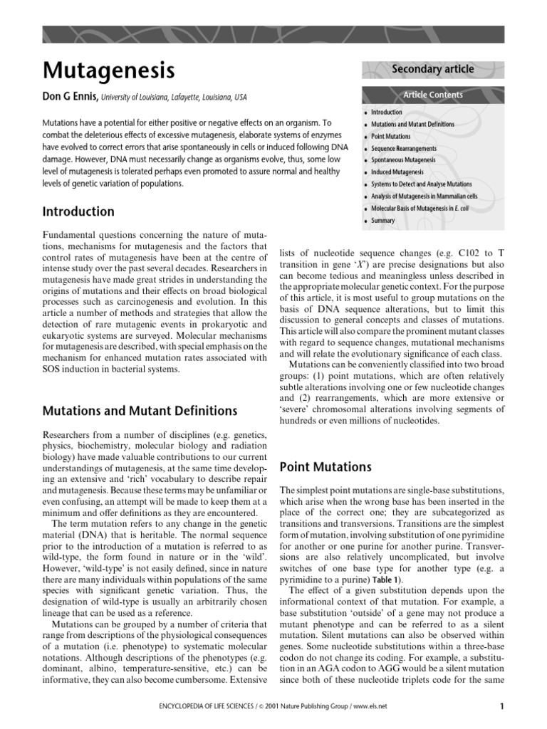 Muta Genesis | PDF | Mutagenesis | Point Mutation