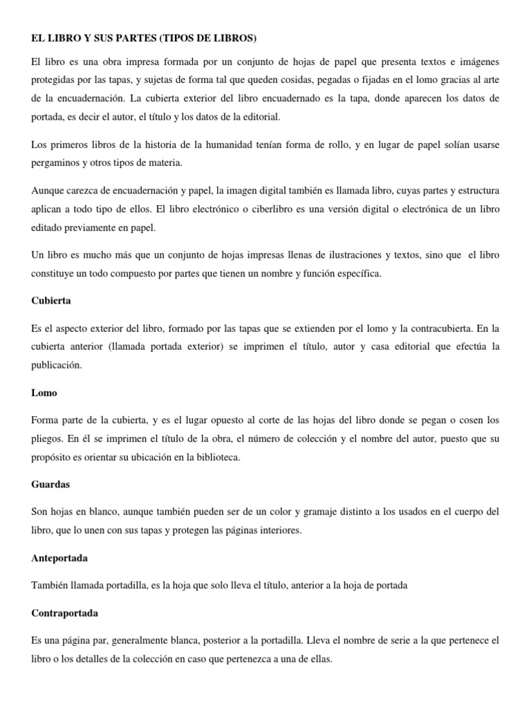 El Libro y Sus Partes | PDF | Encuadernación | Libros