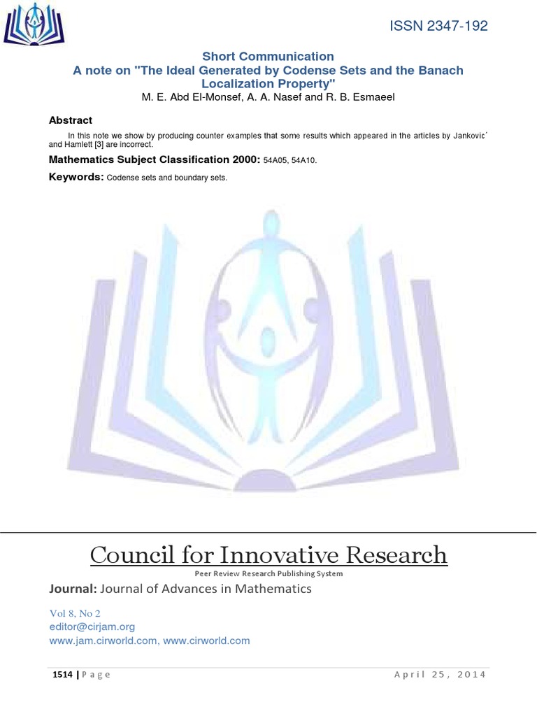 Codense Sets and Banach Localization Errors | PDF | Topology | Teaching ...