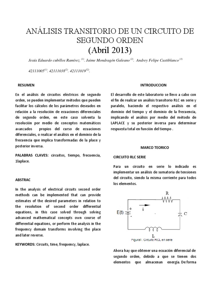 Analisis Transitorio de Un Circuito de Segundo Orden | PDF | Análisis de red (circuitos ...