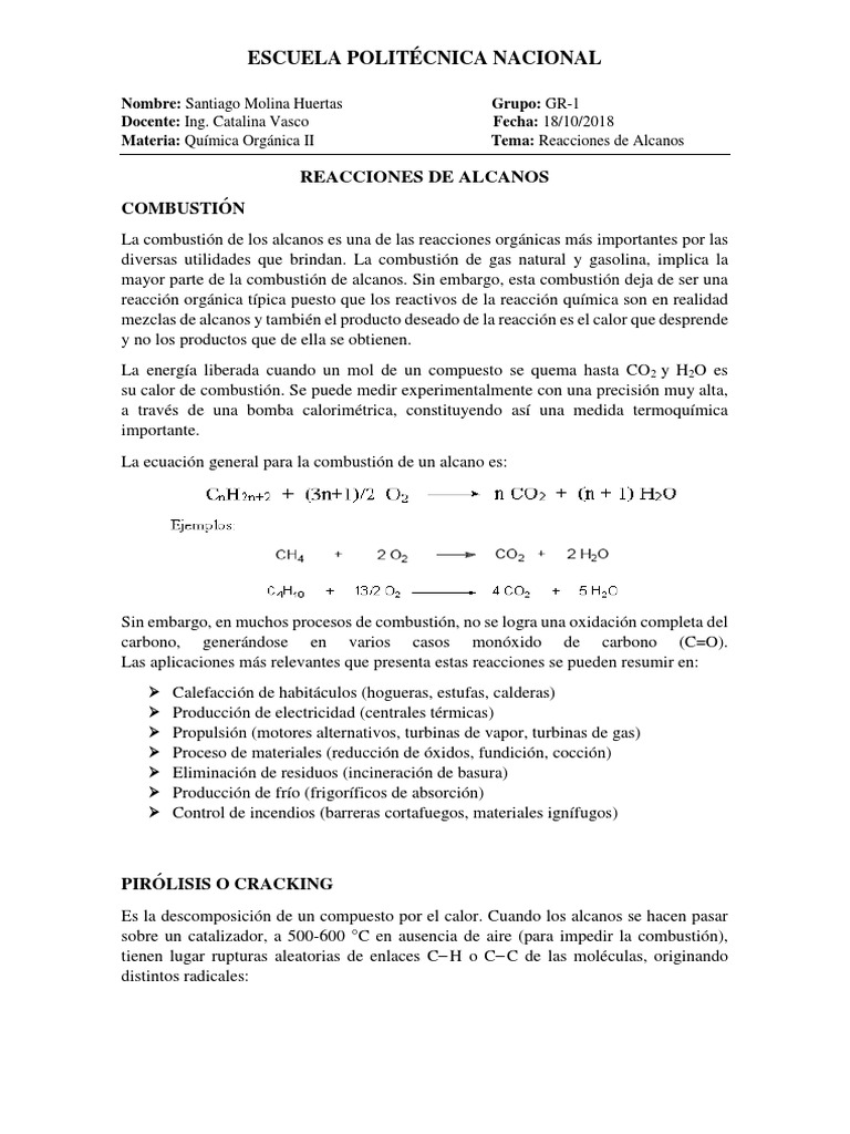 Combustión y Pirólisis de Alcanos | PDF | Alcano | Combustión