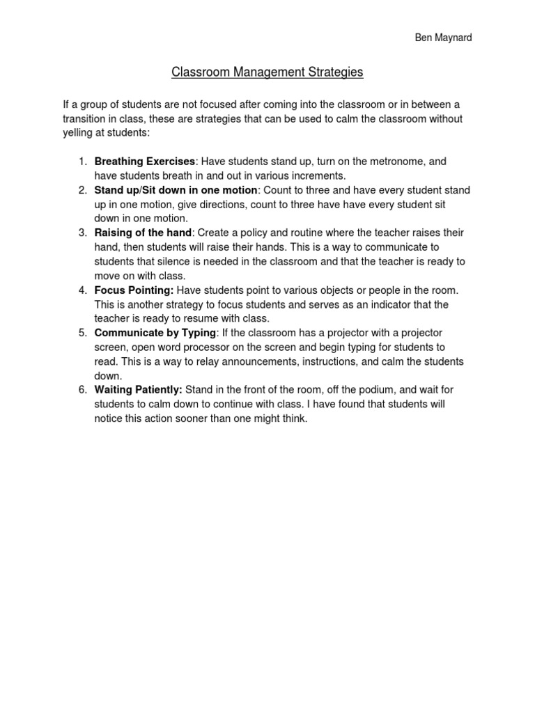 Classroom Management Strategies | PDF