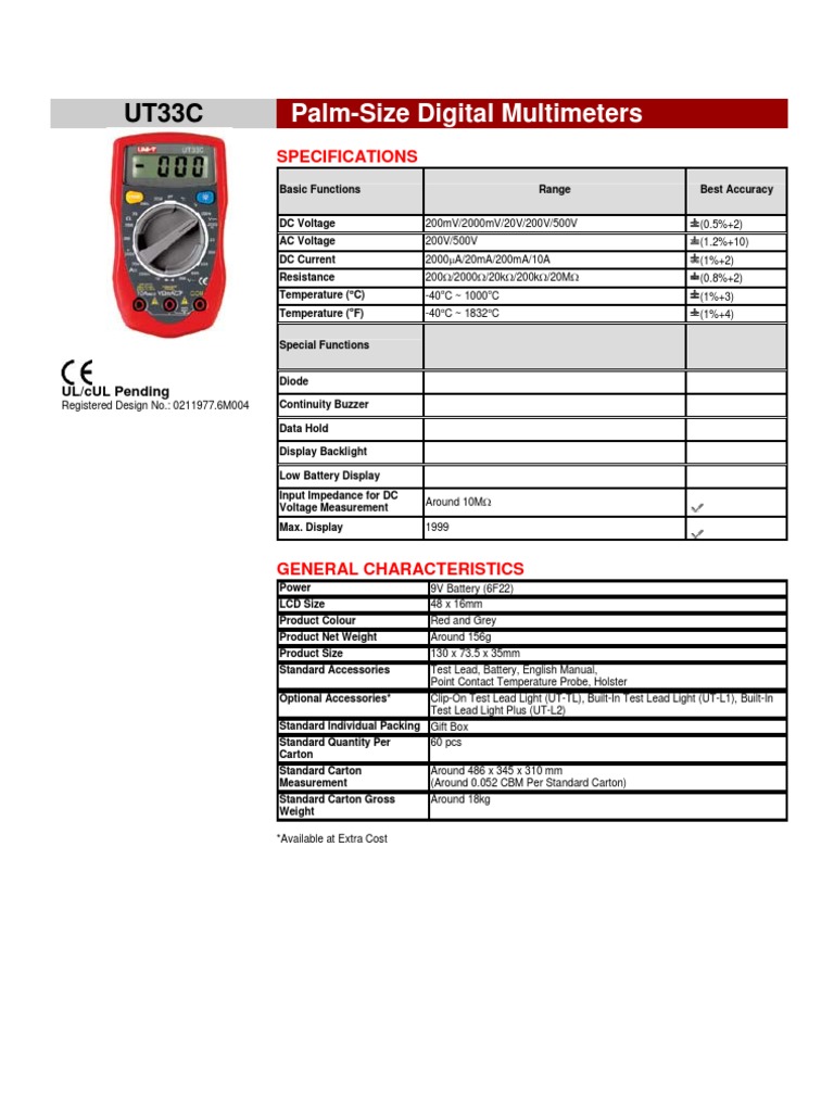 UT33C Digital Multimeter Specifications | PDF
