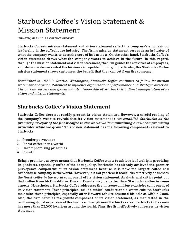 Starbucks Coffee Vision and Mission | PDF | Starbucks | Coffee