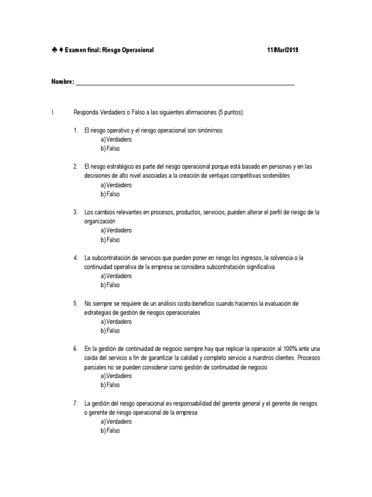 Examen Final Riesgo Operacional | PDF | Seguridad de información | Basilea Ii