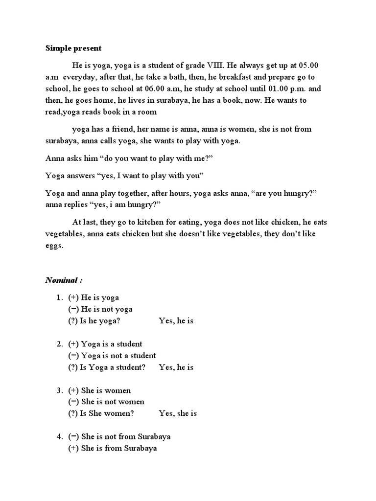 Simple Present: Nominal | PDF | Food And Drink | Cooking