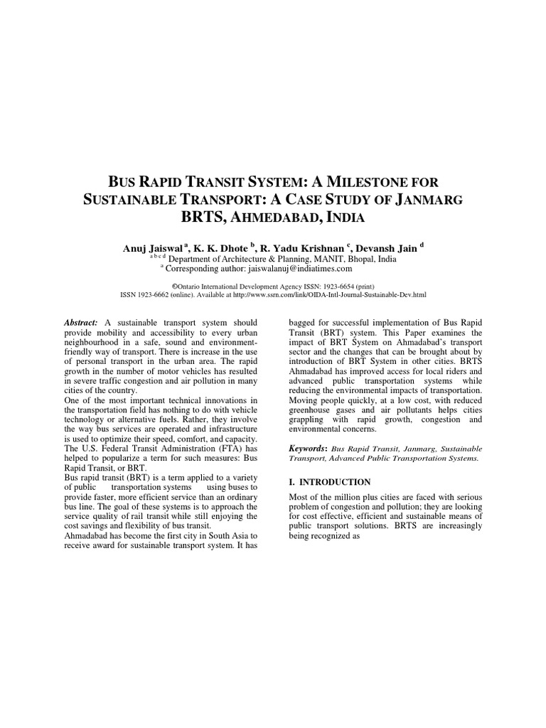 A Case Study of Janmarg BRTS, Ahmedabad, India | PDF | Light Rail ...