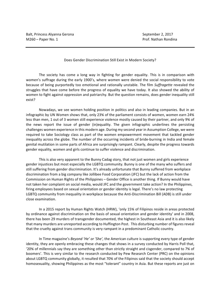 Does Gender Discrimination Still Exist in Modern Society? | PDF ...