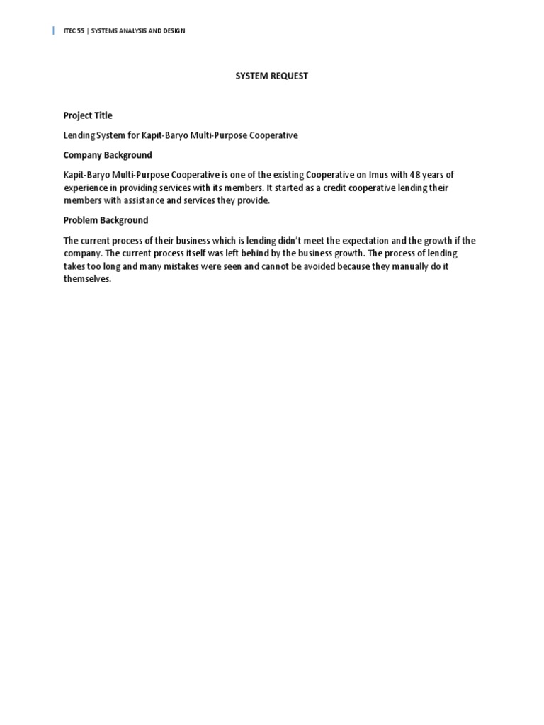 System Request: Itec 55 - Systems Analysis and Design | PDF