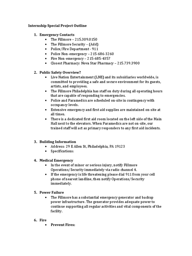 Internship Special Project Outline | PDF | Emergency | Fire Safety