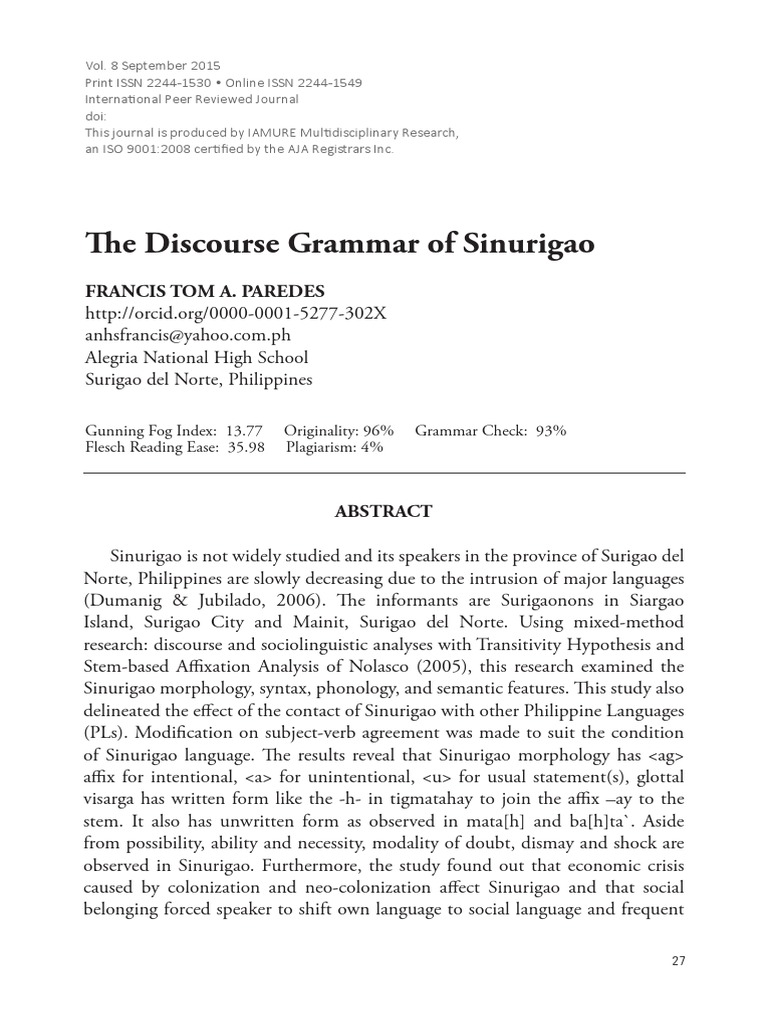 Surigaonon Grammar PDF | PDF | Morphology (Linguistics) | Linguistics