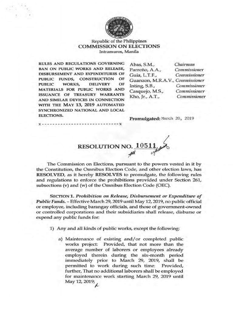 2019 Election Ban-Com Res 10511 | PDF