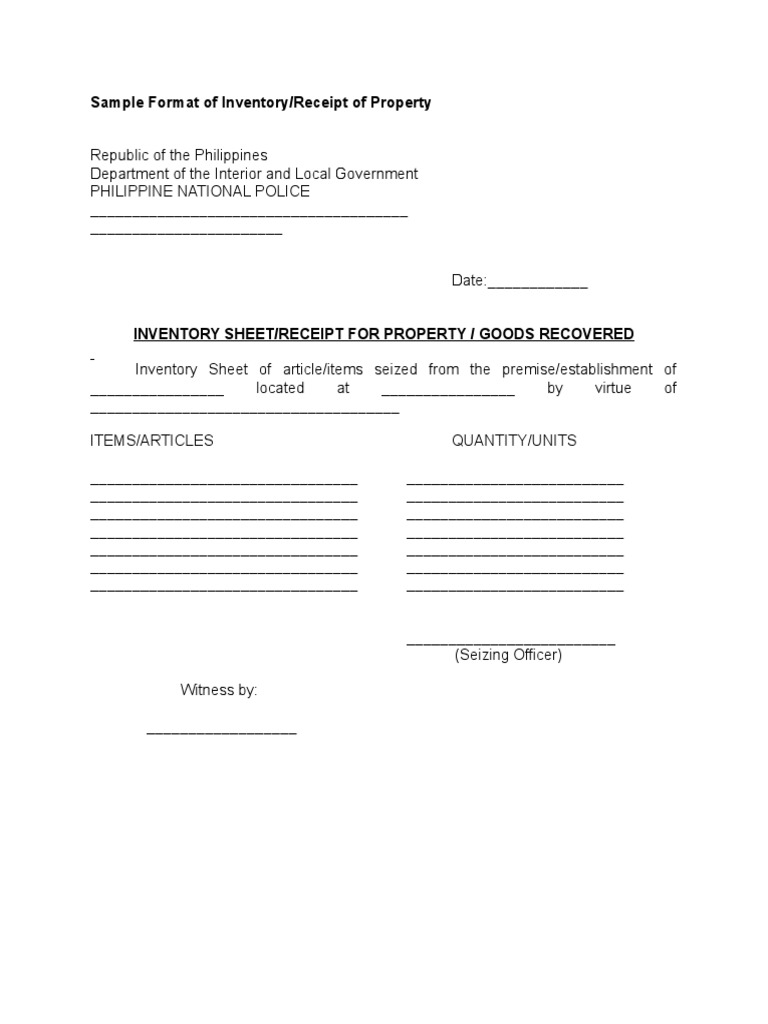 Inventory Receipt Format for Seized Property | PDF | Business