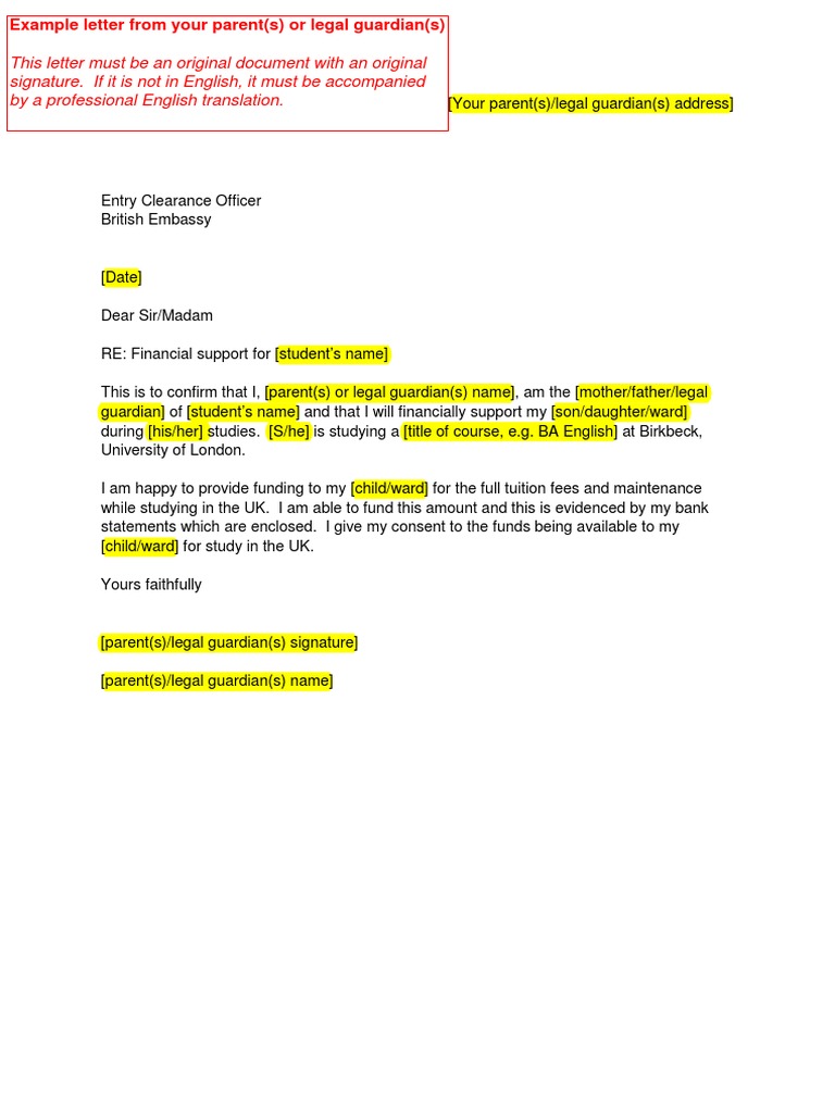 Parent Financial Support Letter for Visa | PDF | Foreign Language Studies