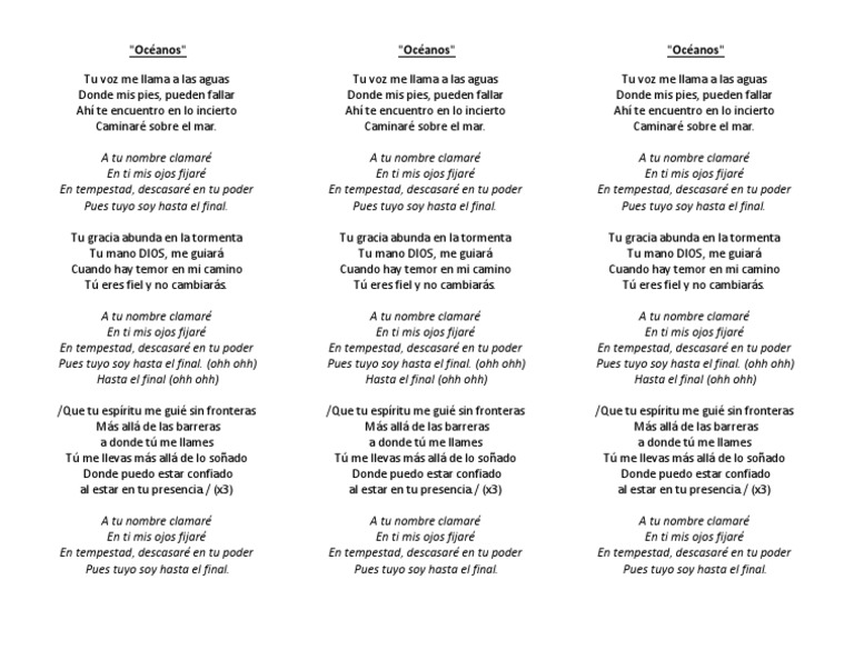 Letra - Océanos | PDF