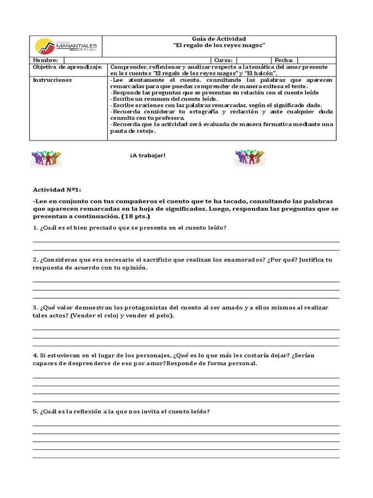 Actividades Lecturas El Halcón y El Regalo de Los Reyes Magos | PDF | Amor