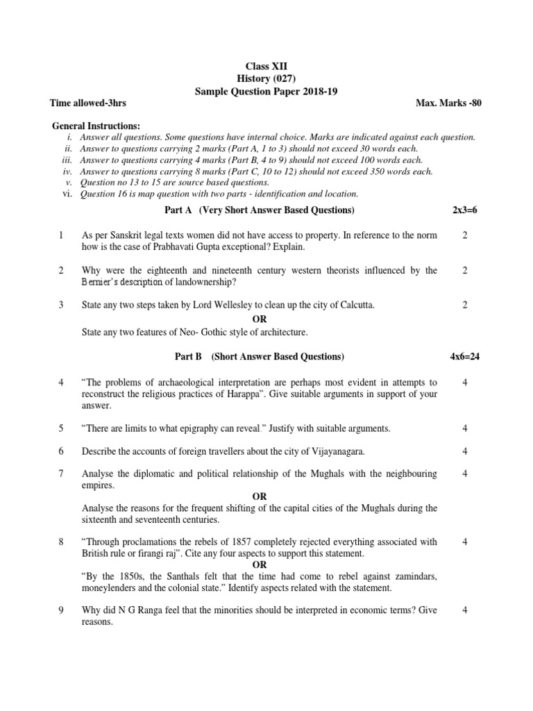 Class XII History Sample Question Paper | PDF | Bhikkhu