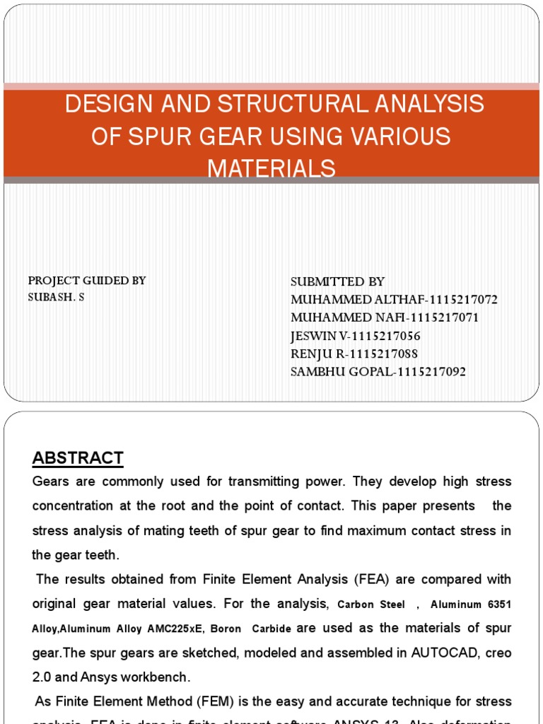 Design and Structural Analysis of Spur Gear Using Various Materials ...