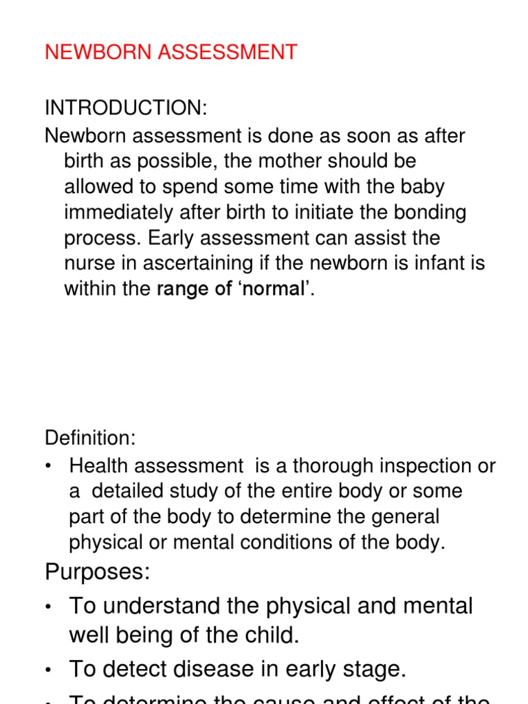 Newbornassessment EDITED FOR LECTURE | PDF | Infants | Medicine