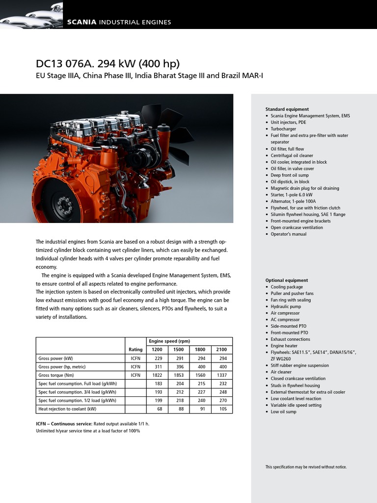 DC13 076A. 294 KW (400 HP) : EU Stage IIIA, China Phase III, India ...