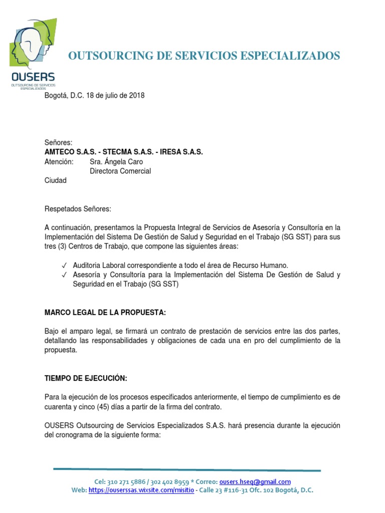 Modelo Propuesta de Servicios | PDF | Outsourcing | Gestión de recursos humanos