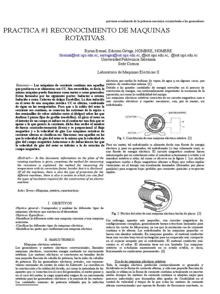 Practica 1 Maquinas Rotativas | PDF | Corriente eléctrica | Generador eléctrico