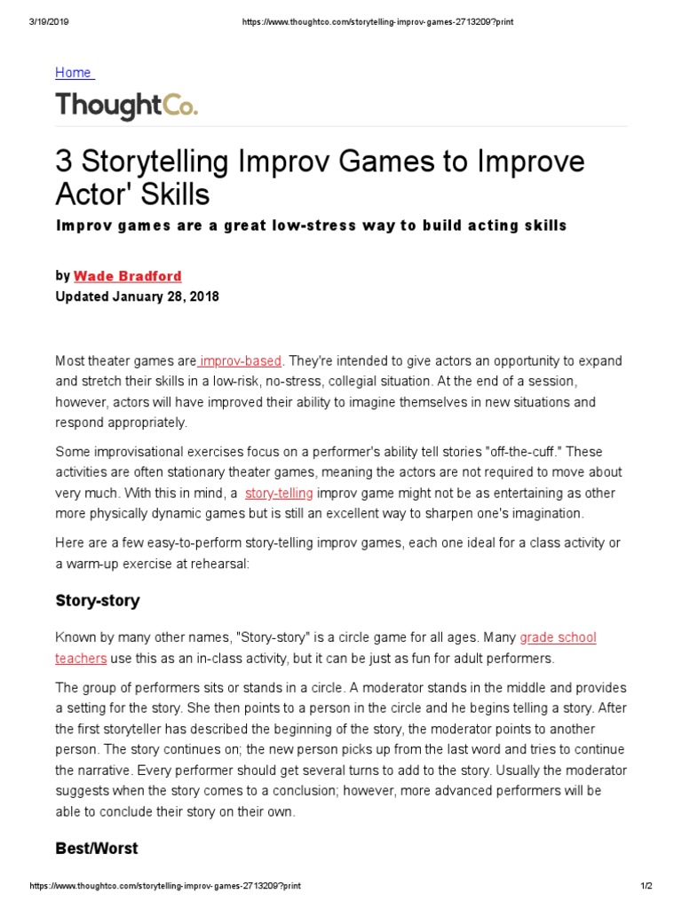 Storytelling Improv Games 2713209 | PDF | Improvisational Theatre ...