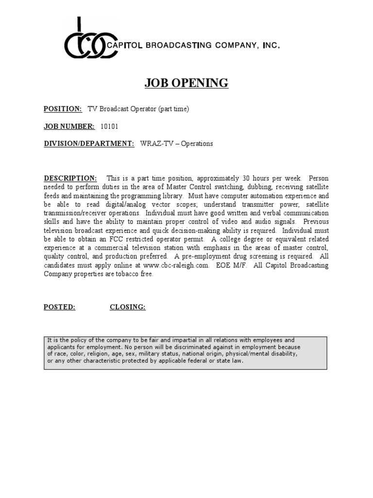 Part-Time TV Broadcast Operator Job | PDF | Technology & Engineering ...