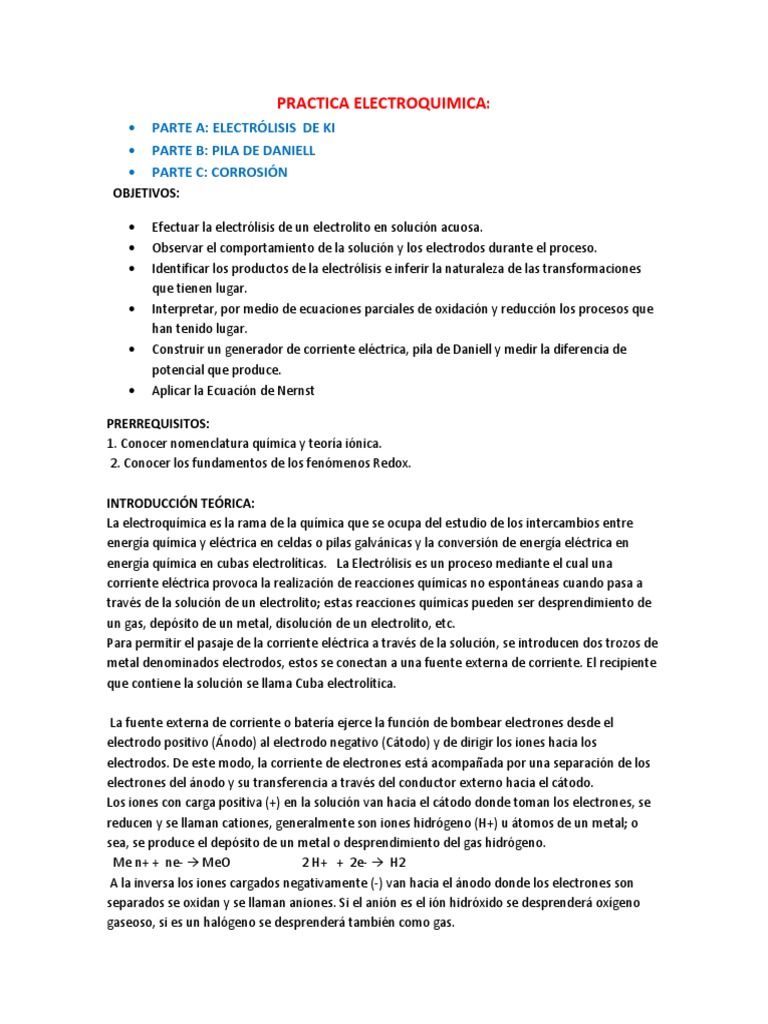 Practica de Electroquimica | PDF | Electrodo | Electroquímica