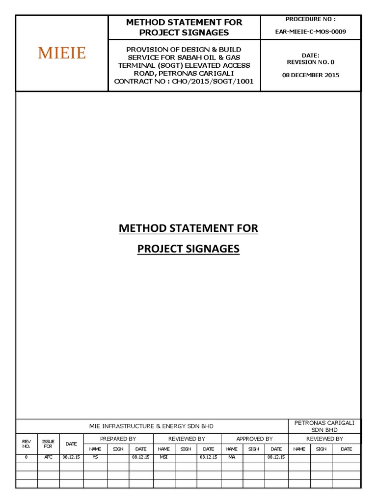 Method Statement For Project Signages Rev 0 Afc | PDF | Emergency ...