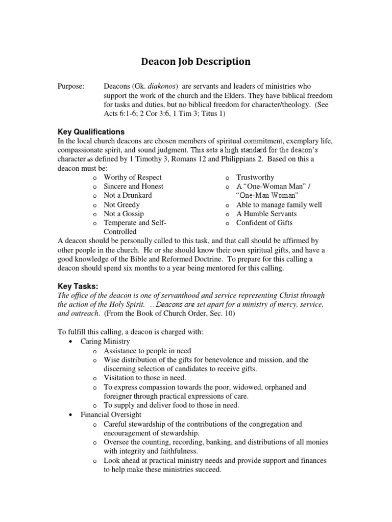 Deacon Job Description: Key Qualifications | Download Free PDF | Deacon ...