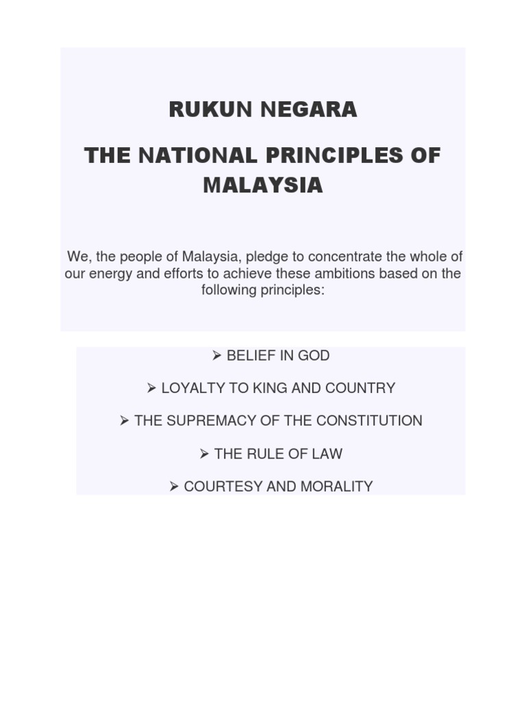 Rukun Negara The National Principles of Malaysia | PDF