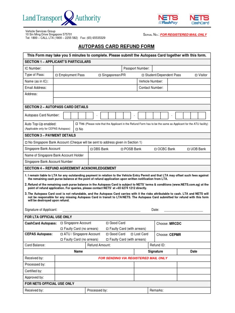 Autopass Refund Form | PDF | Service Industries | Business