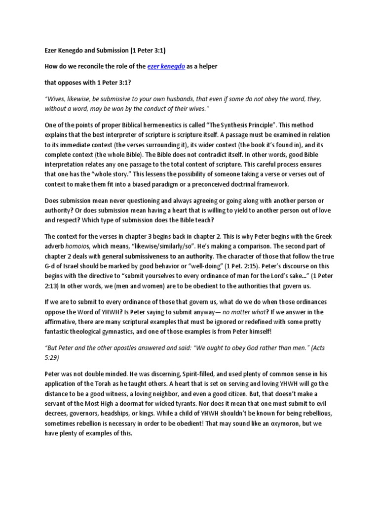 Ezer Kenegdo and Submission | PDF | Marriage | Wife