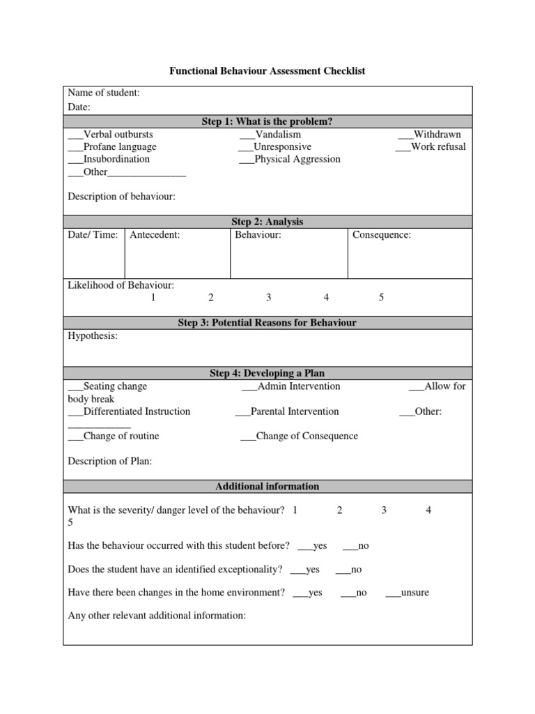 Fba Checklist | Download Free PDF | Temperament | Behavior