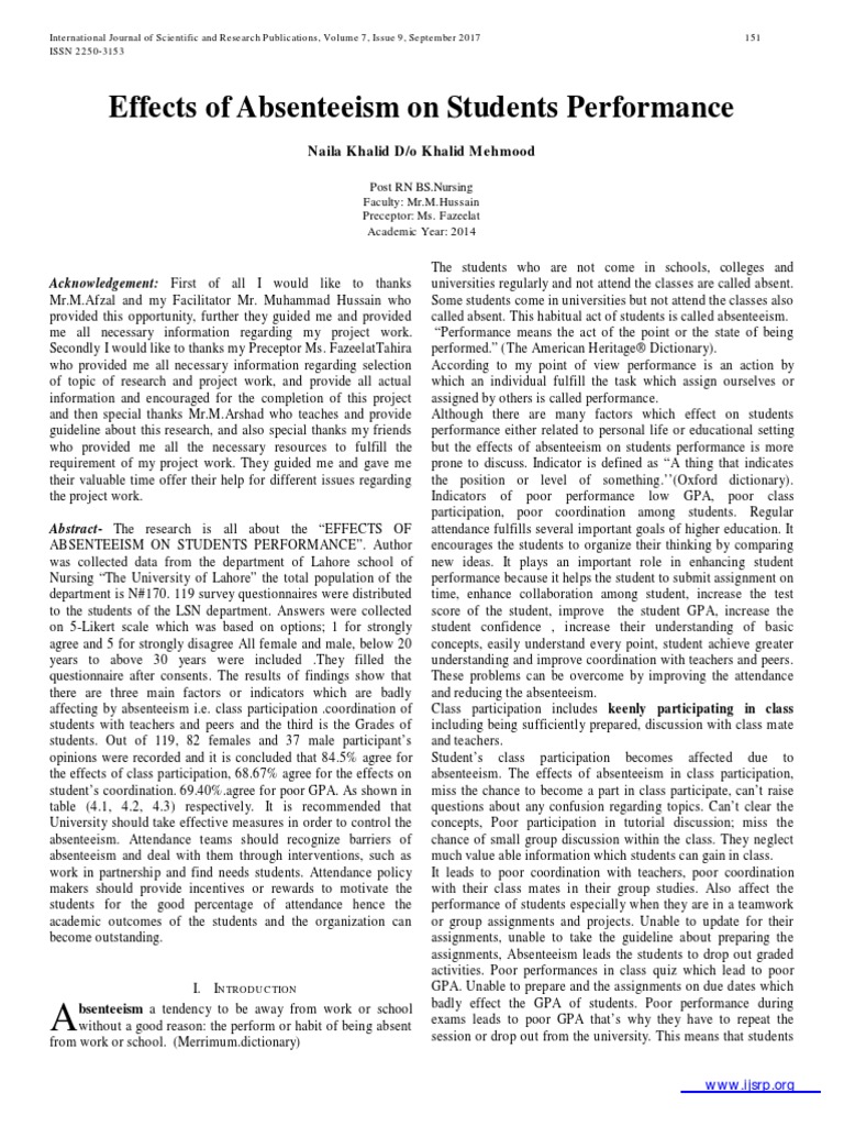 Effects of Absenteeism On Students Performance | PDF | Learning | Lecture