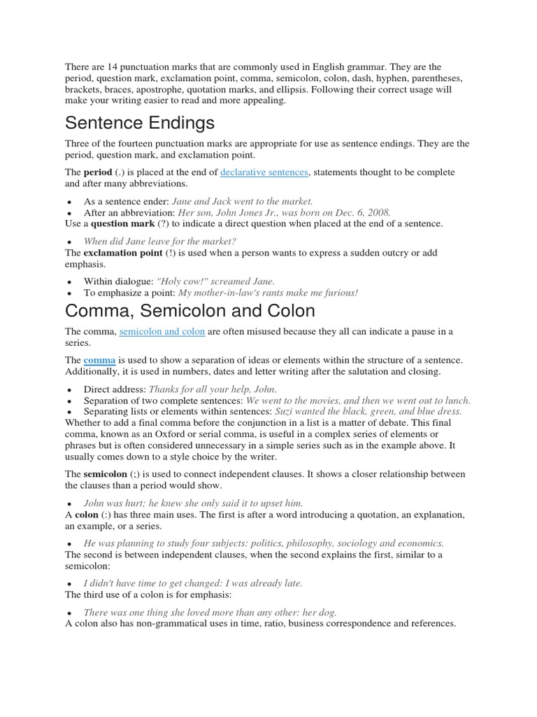 There Are 14 Punctuation Marks That Are Commonly Used in English Grammar | Download Free PDF ...