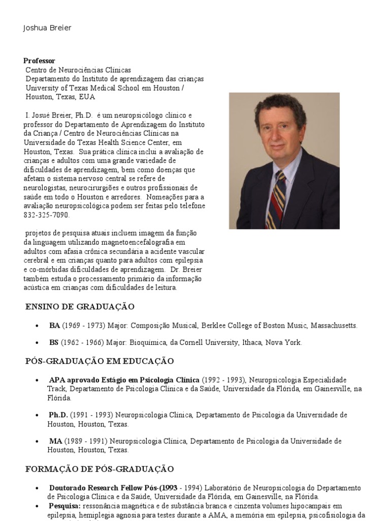 Joshua Breier | PDF | Houston | Neuropsicologia