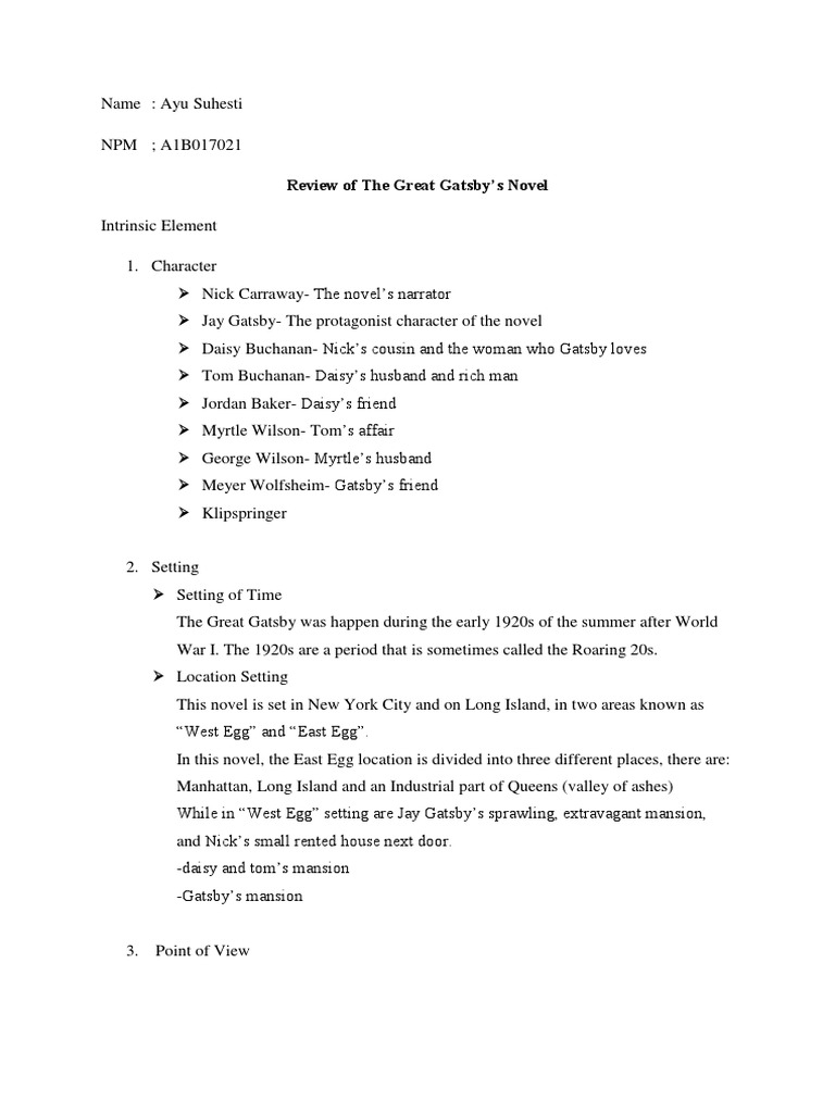 The Great Gatsby: Character and Themes Analysis | PDF