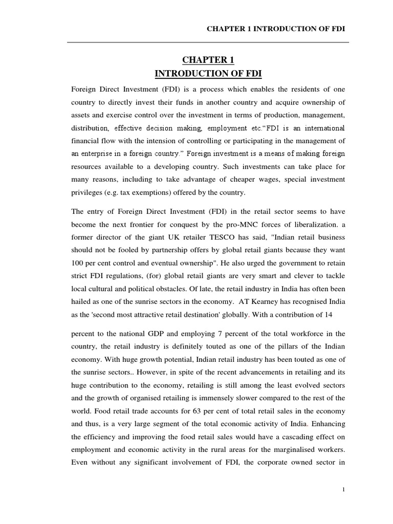 Chapter 1 Introduction of Fdi | PDF | Foreign Direct Investment | Retail