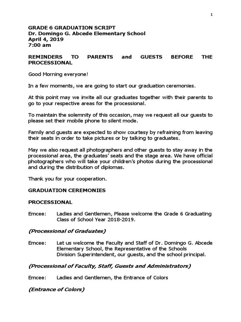 Grade 6 Graduation Script | PDF | International Sports Competitions ...