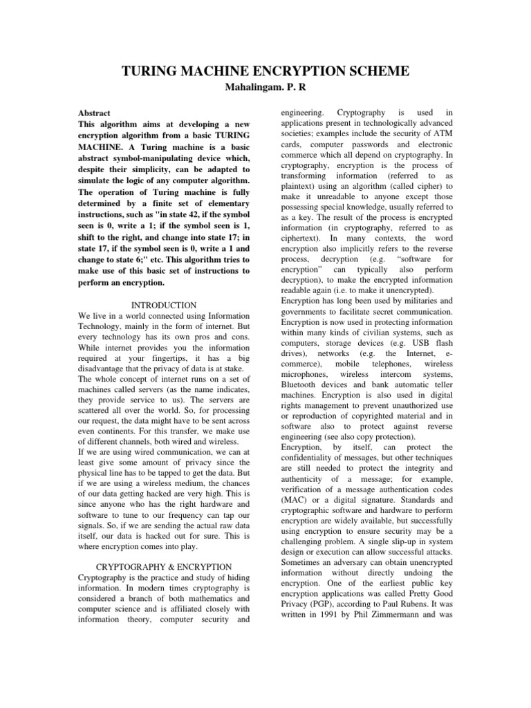 Turing Machine Based Encryption | PDF | Encryption | Cryptography