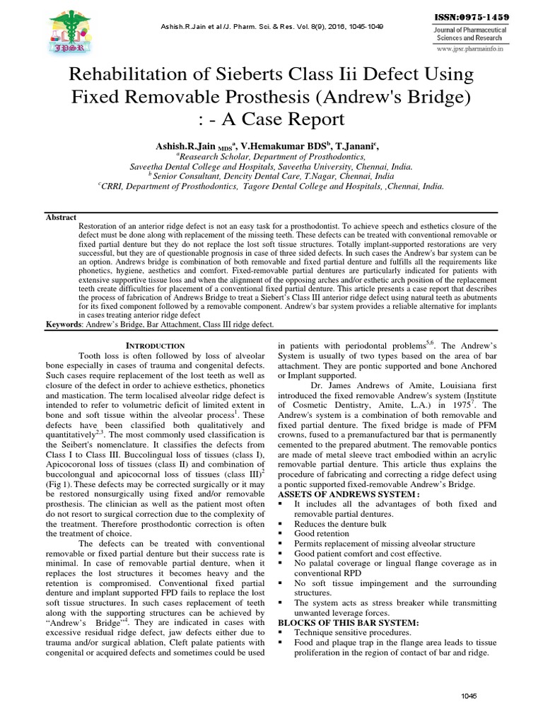 Rehabilitation of Sieberts Class III Defect Using Fixed Removable ...