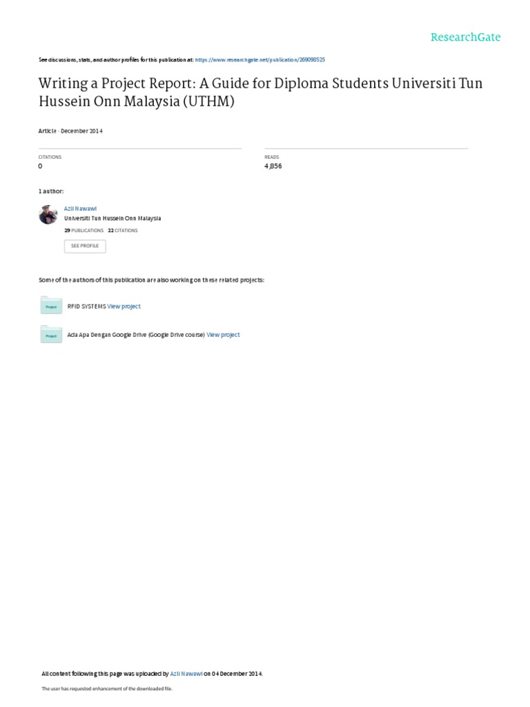 Writing A Project Report: A Guide For Diploma Students Universiti Tun ...