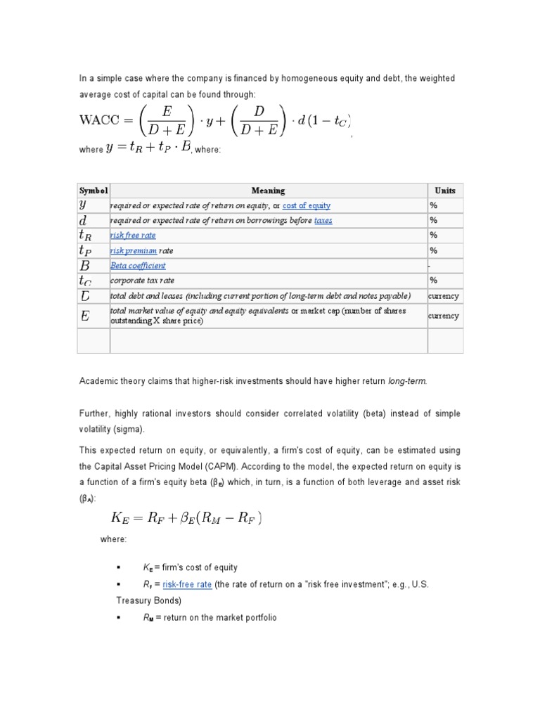 Understanding WACC and CAPM in Finance | PDF | Business | Finance ...