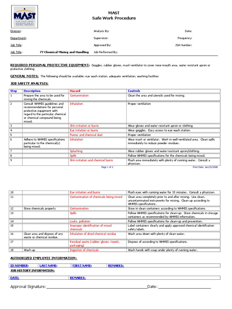 Chemical Mixing Safety Procedures | PDF | Personal Protective Equipment ...