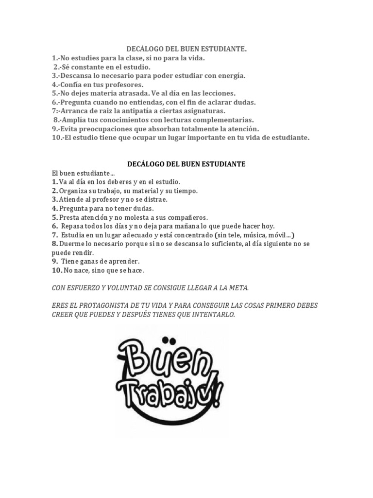 Decálogo Del Buen Estudiante | PDF | Deportes | Ocio