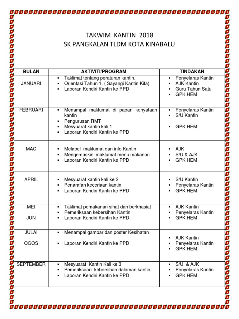 TAKWIM TAHUNAN Kantin | PDF